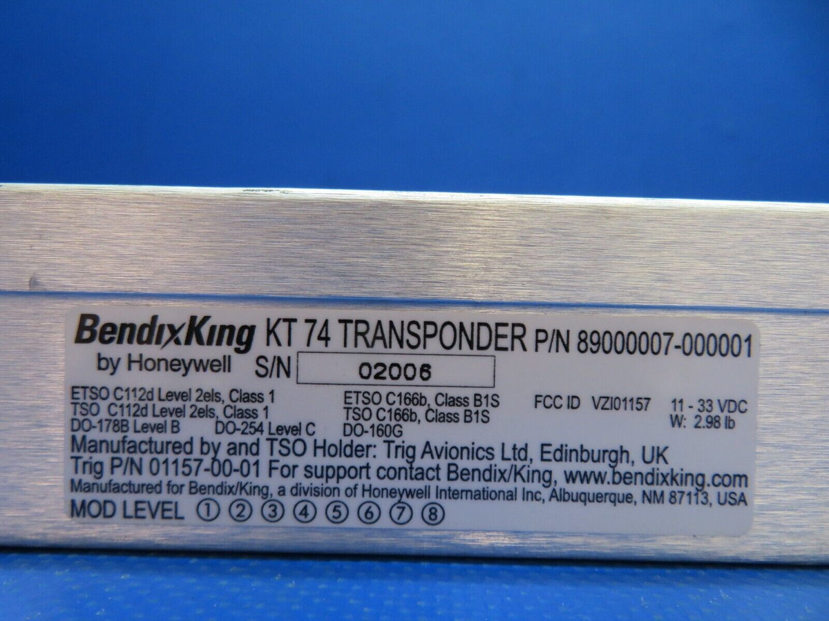 Bendix King KT74 Transponder 11-33v w/ Rack 89000007-00001 TESTED (092 ...