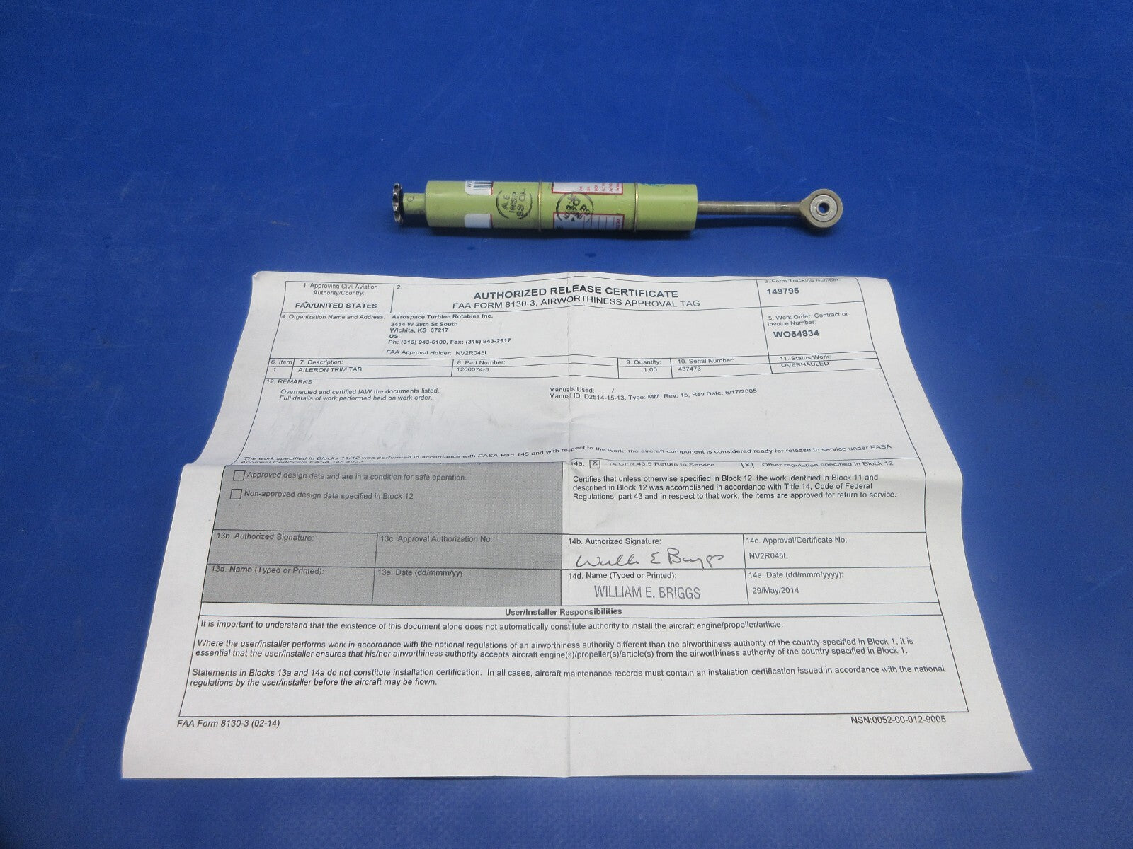 Cessna 310 / 310R Aileron Trim Tab Actuator P/N 1260074-3 OVERHAULED ...