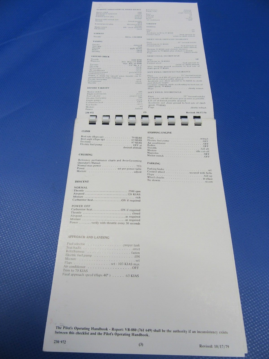 Various Original Piper Checklists PA-28 / PA-32 Lot of 9 (0124-31 ...
