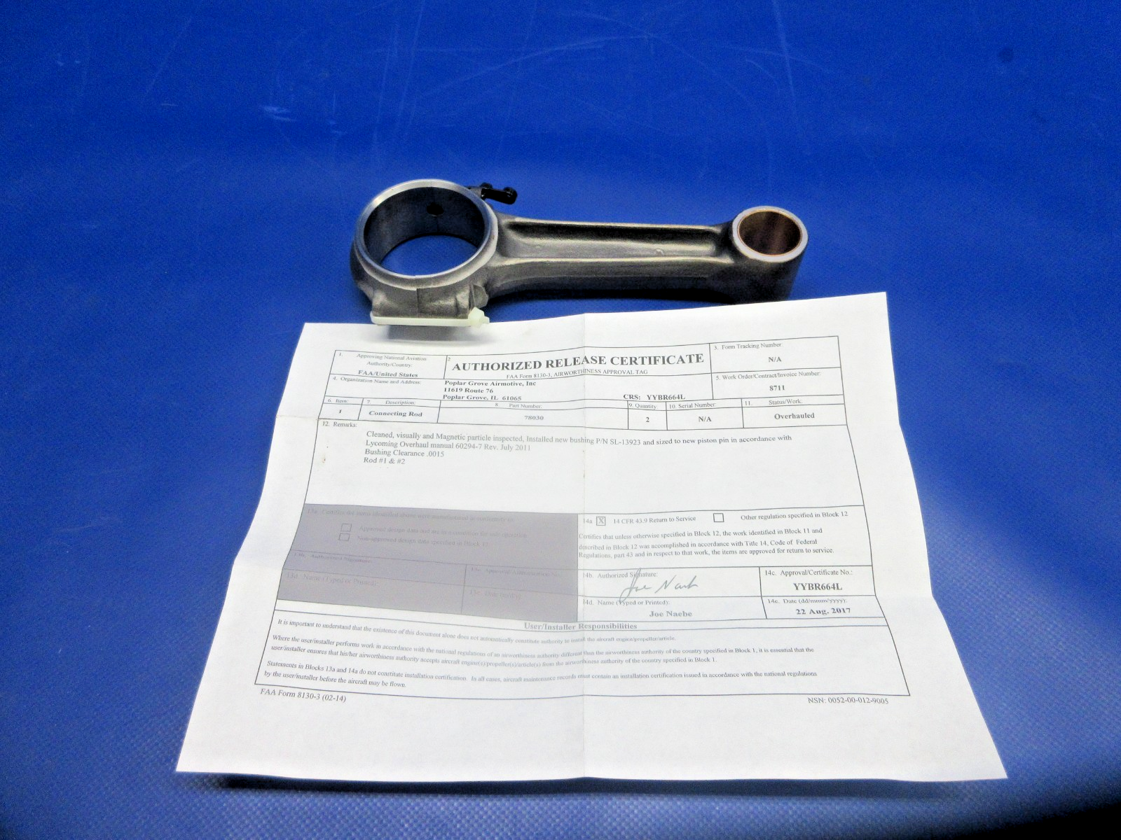 Lycoming O-320 Connecting Rod W/8130 P/N 78030 OVERHAULED (0925-831 ...