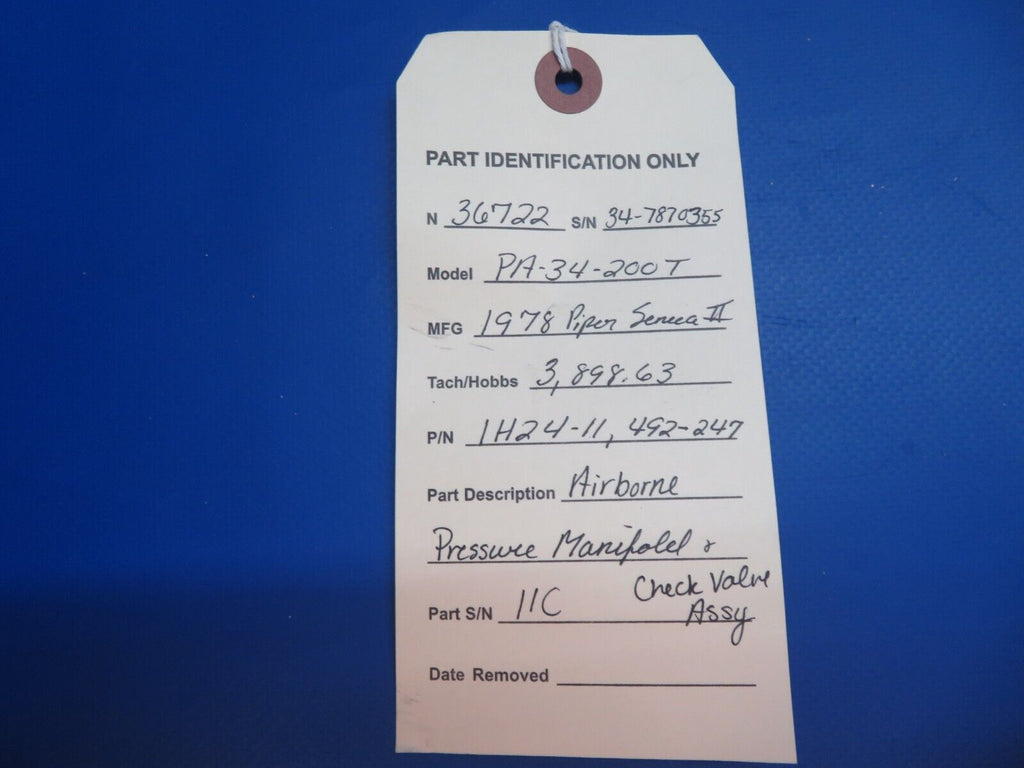 Piper PA-34-200T Seneca Pressure Manifold & Check Valve P/N 1H24-11 (0 ...