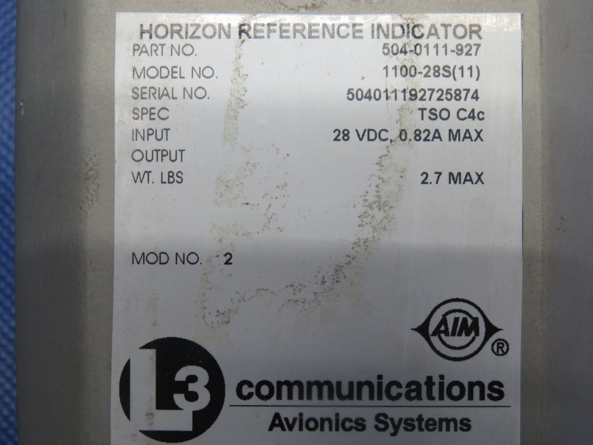 L3 Communications Horizon Reference Indicator 28V 504-0111-927 CORE (0 ...